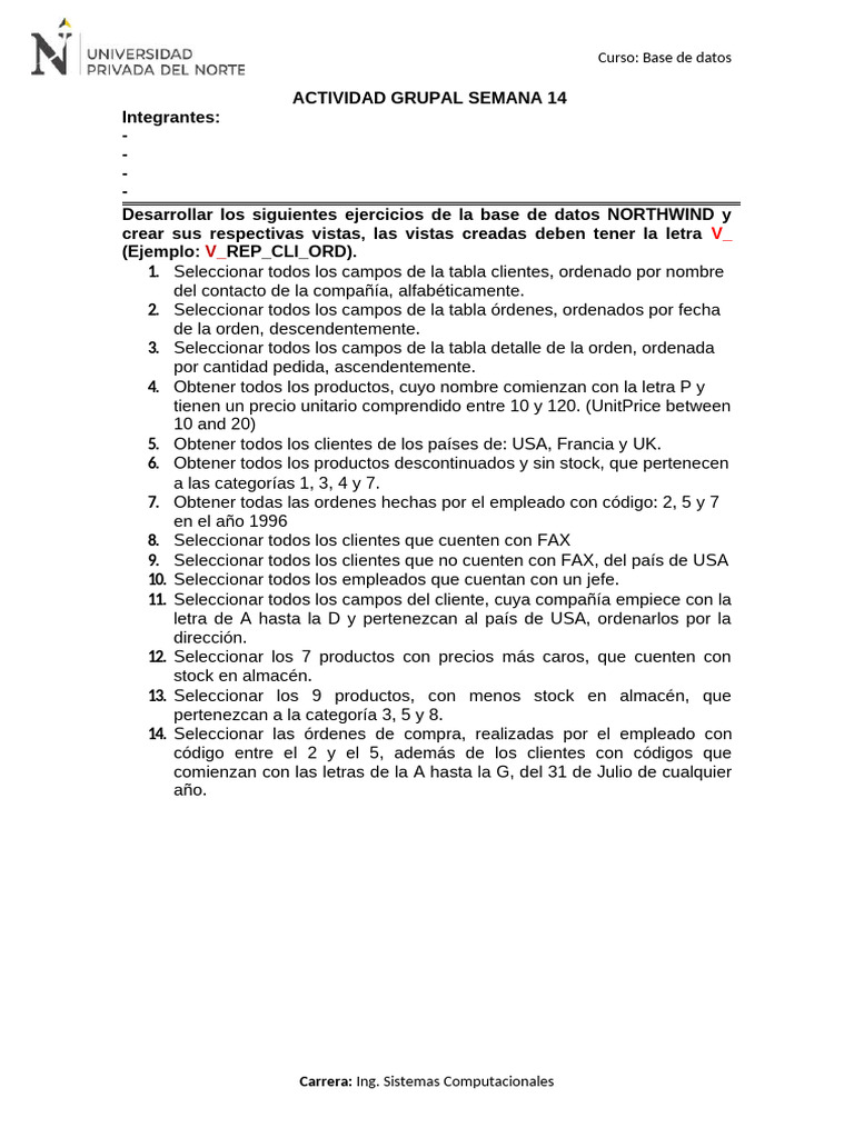 BasDat ActividadGrupal Semana 14 | PDF