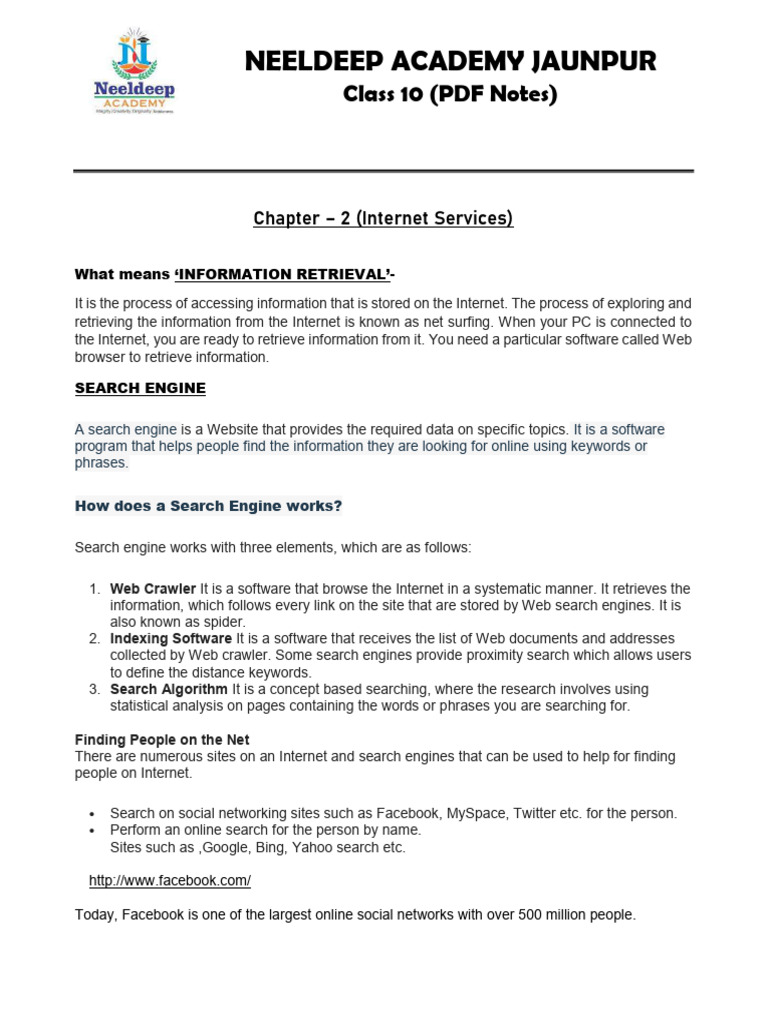 Class 10 Chapter 2 (Internet Services) | PDF | Videotelephony | Internet