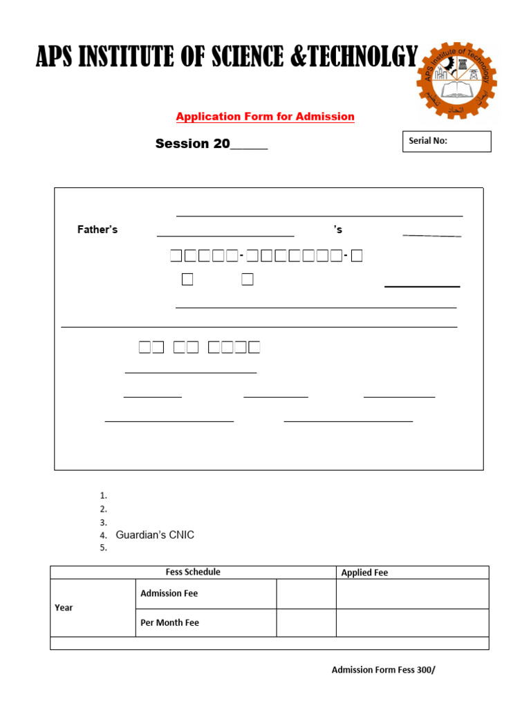 Admission Form 2021 APS | PDF