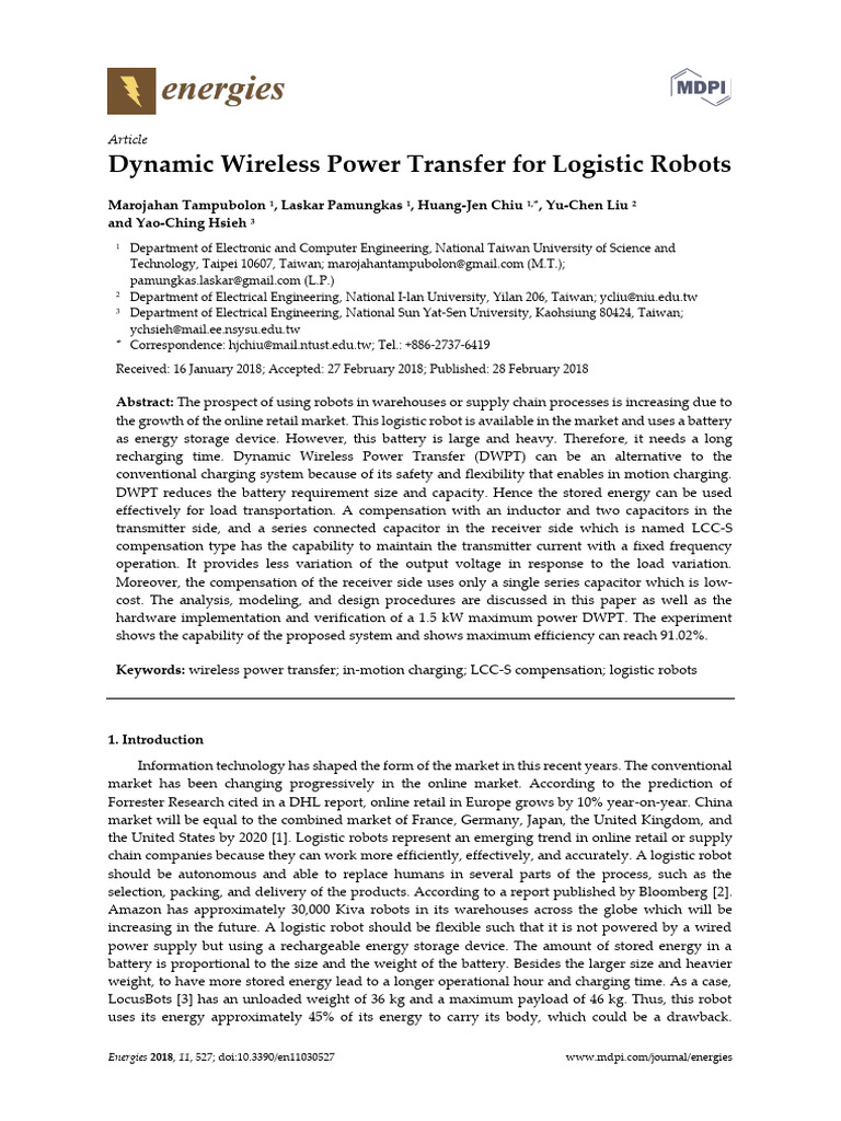 Dynamic Wireless Power Transfer for Logistic Robot | PDF | Inductor ...