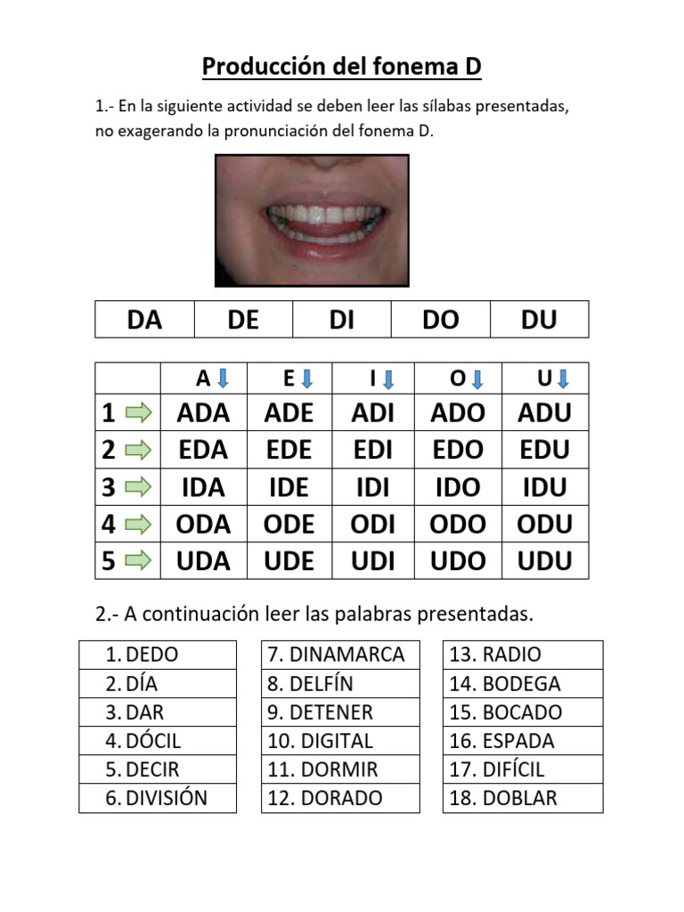 Producción Del Fonema D | PDF