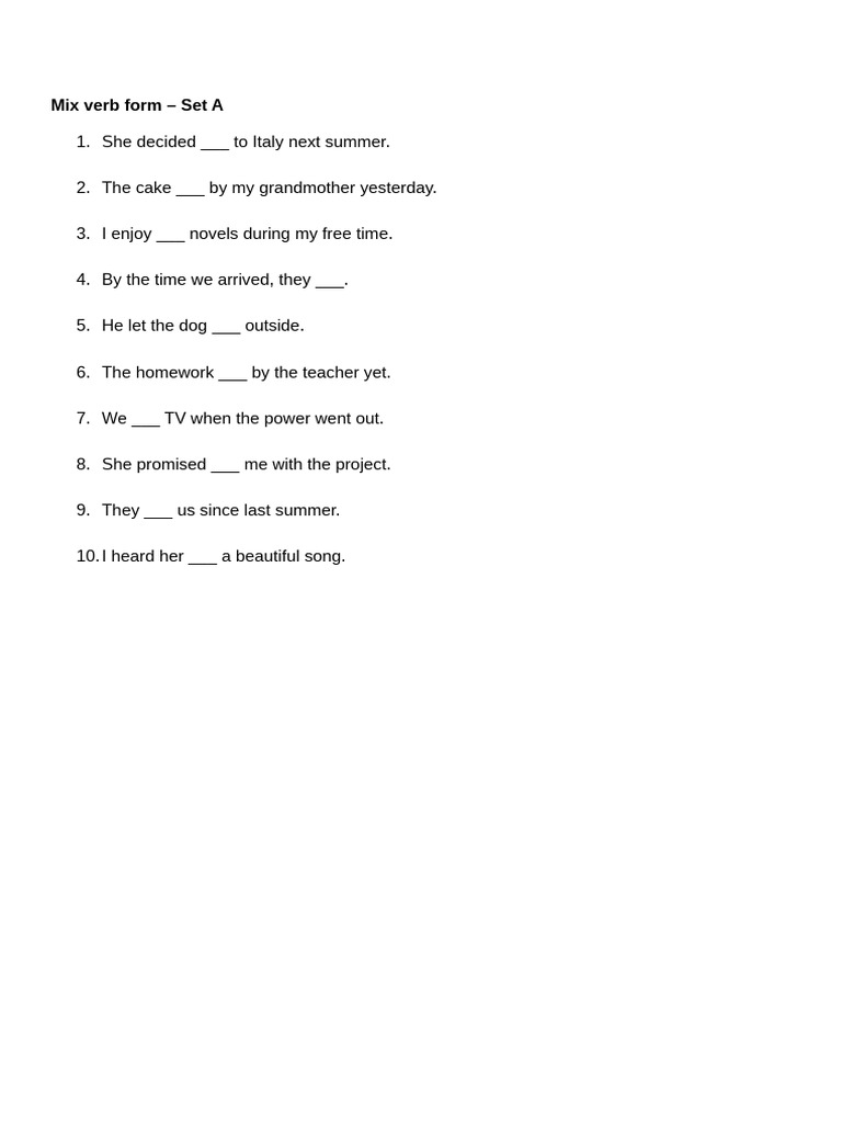 Mix Verb Forms Practice Set A | PDF