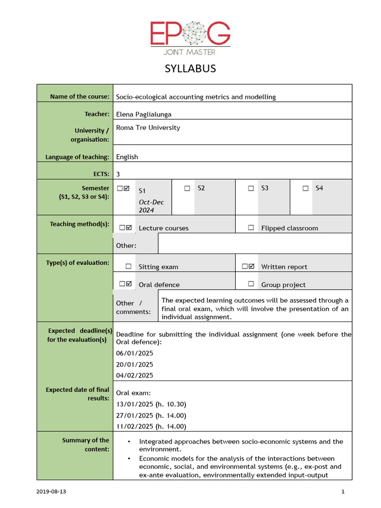 Syllabus Epog JM b2 Paglialunga v1 | PDF | Natural Environment