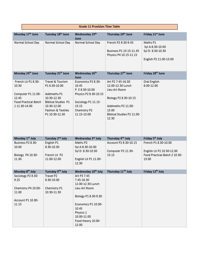 Grade 11 Provision Time Table 2025 (2) - 250608 - 111639 | PDF