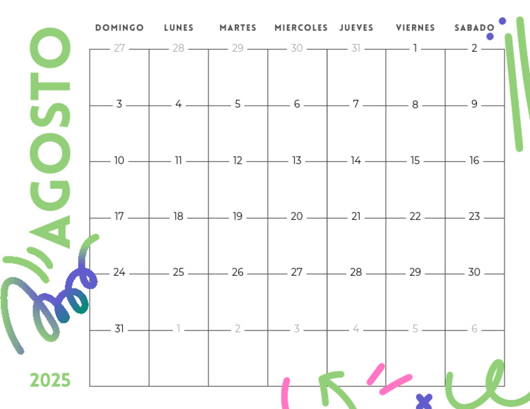 Colorful Bright Modern August 2025 Planner Monthly Calendar | PDF