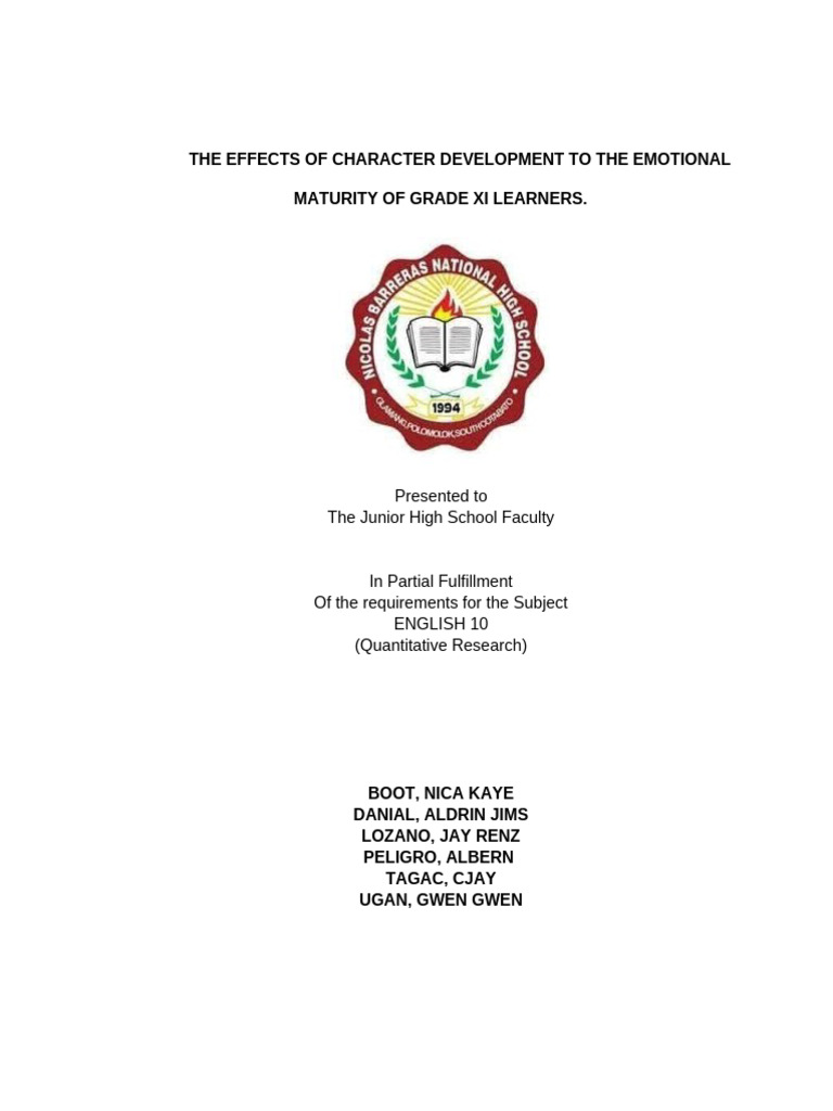 The Effect of Character Development To The Emotional Maturity of Grade ...