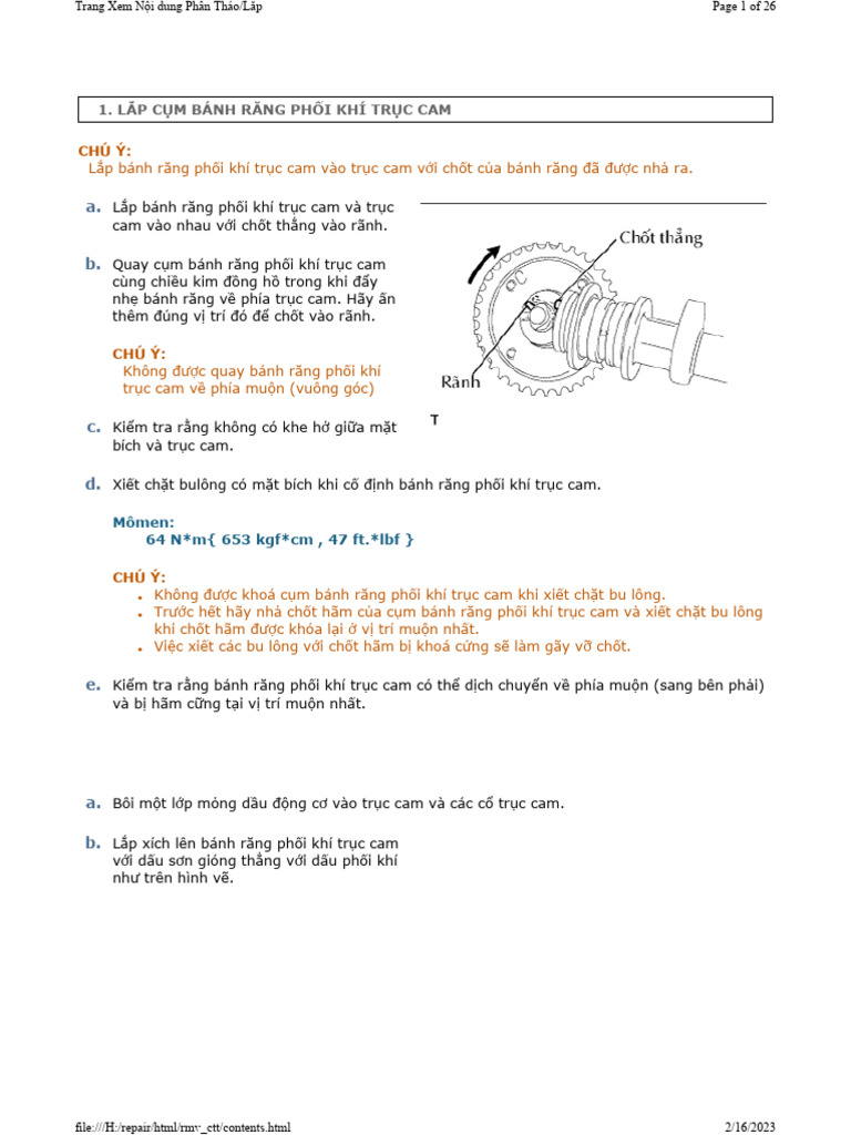 Lap Truc Cam (1NZ FE) | PDF