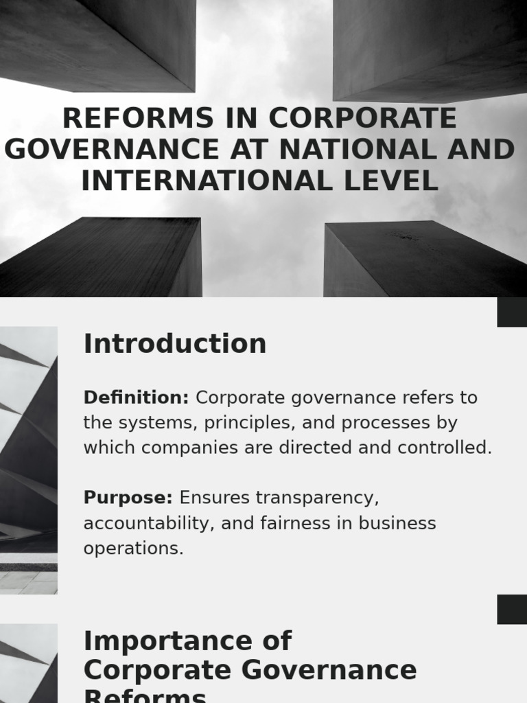 Reforms in Corporate Governance at National and International Level | PDF
