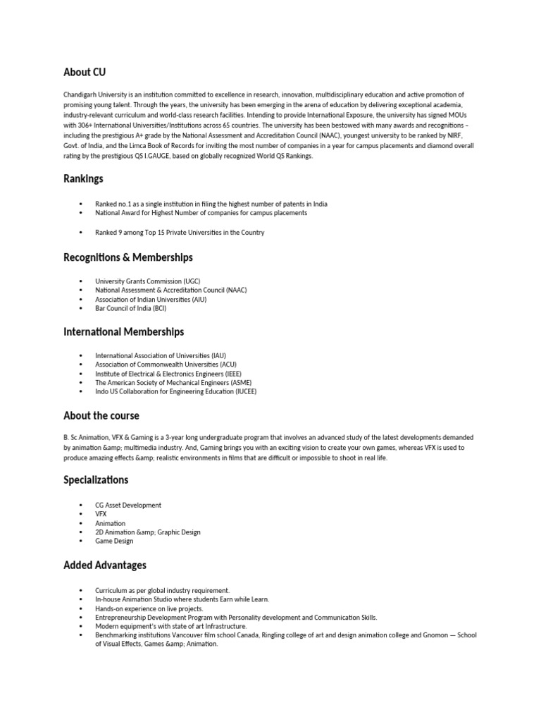 B. SC Animation, VFX & Gaming | PDF | Higher Education | Educational Stages