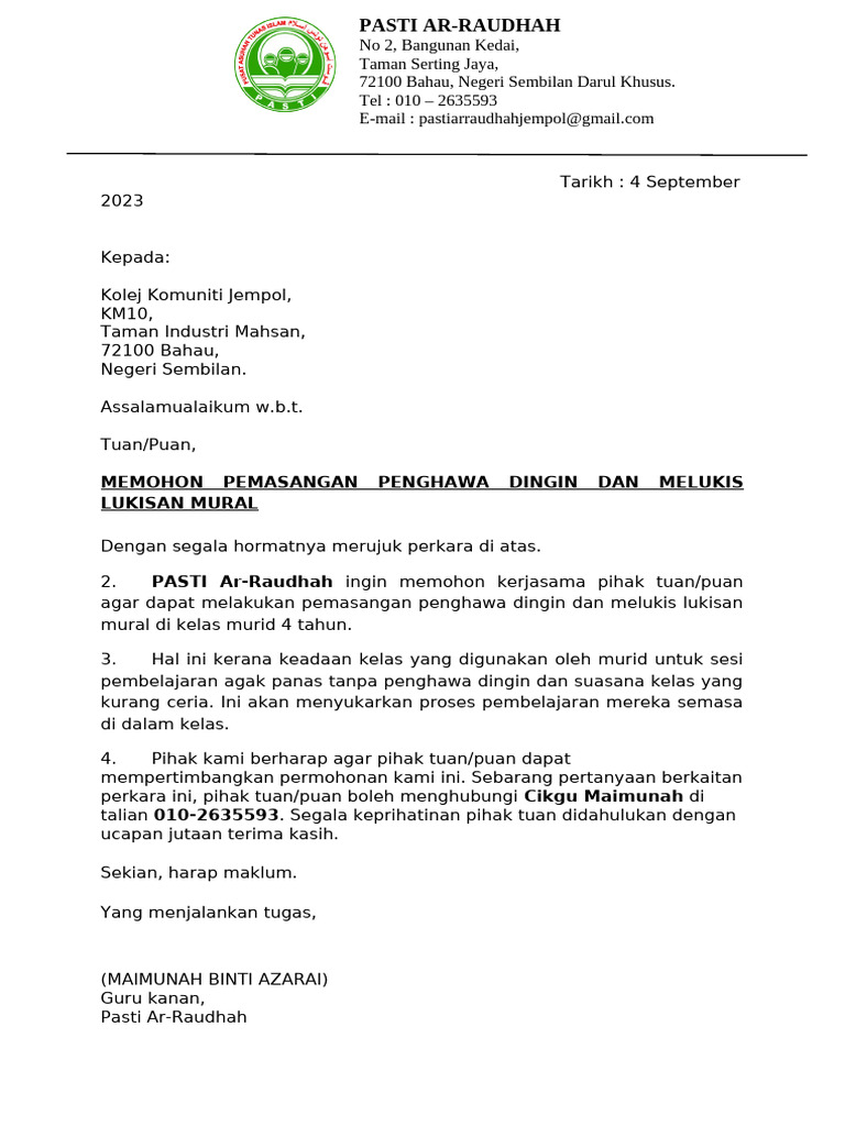 Surat Permohonan Air Cond | PDF