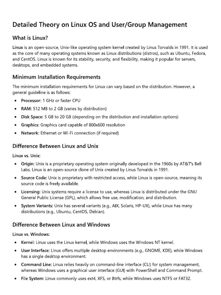 Detailed Theory On Linux OS and User Group Management | PDF