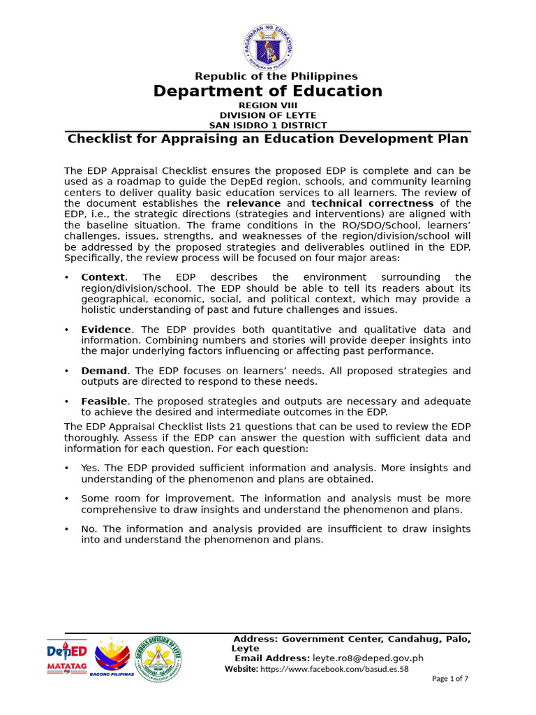 DepEd IV A REDP Appraisal Report Template | PDF