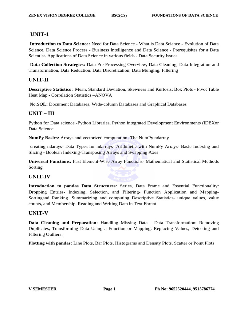 Foundation of Data Science (BSC) | PDF | Data Science | Analysis Of ...