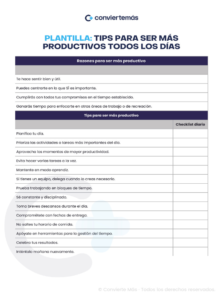 Plantilla Tips para Ser Más Productivos Todos Los Días | PDF