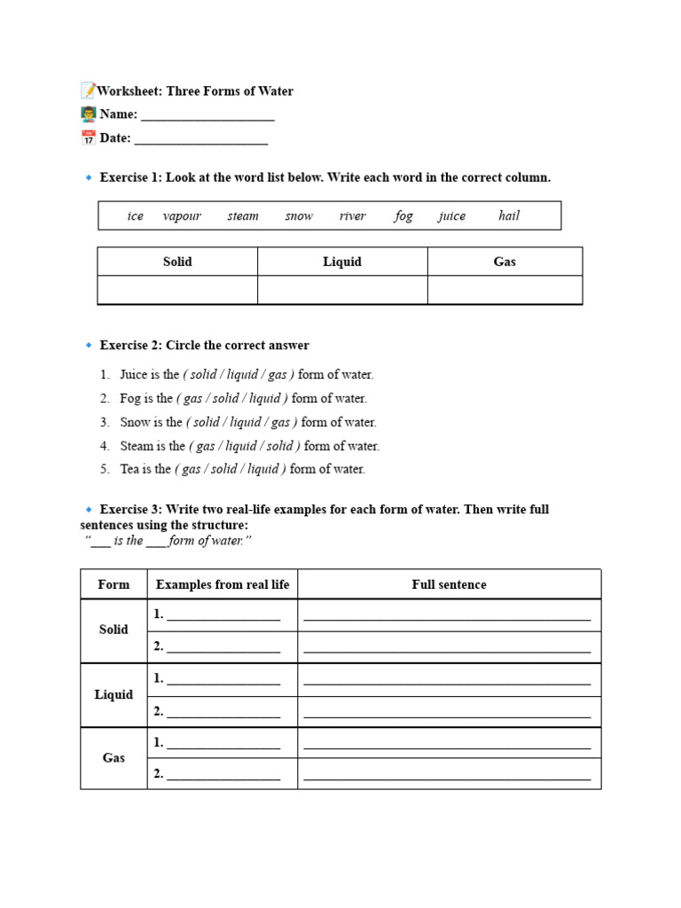 Worksheet - Three Forms of Water | PDF
