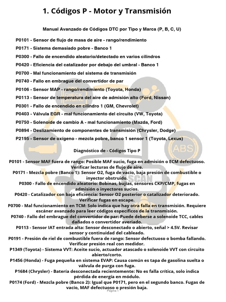 Manual Avanzado Codigos P B C U Por Marca - PDF 20250702 113530 0000 | PDF | Sistema de freno ...