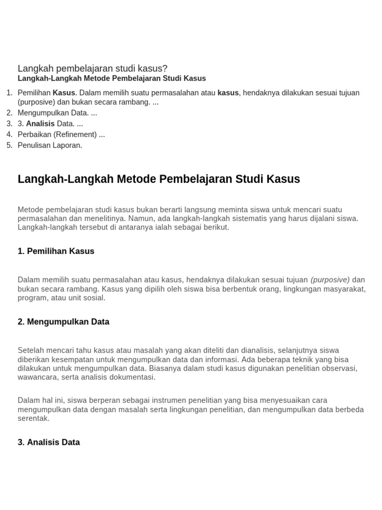 Langkah Pembelajaran Studi Kasus Tugas TAP | PDF