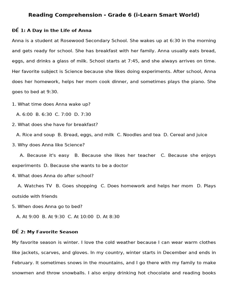 Reading Exercises Grade6 ILearnSmartWorld | PDF