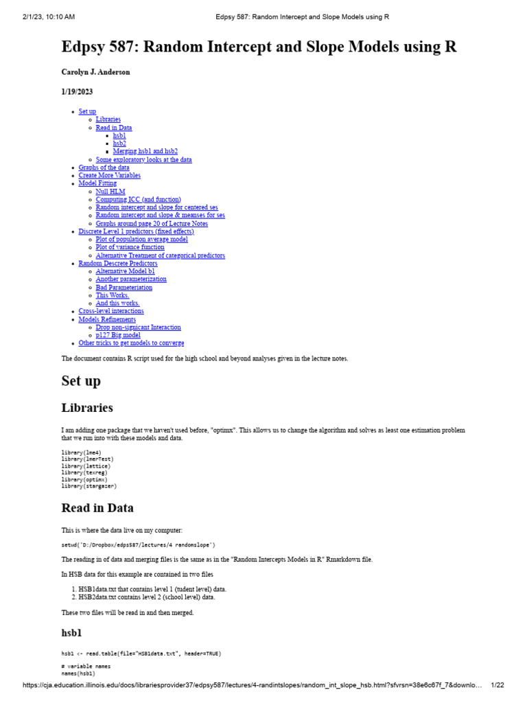 Random Intercept and Slope Models Using R | PDF | Multivariate Statistics | Algorithms