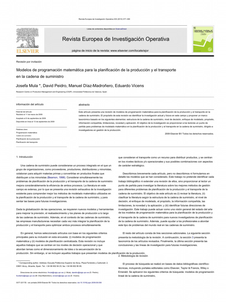 Mathematical Programming Models For Supp | PDF | Planificación | Cadena ...