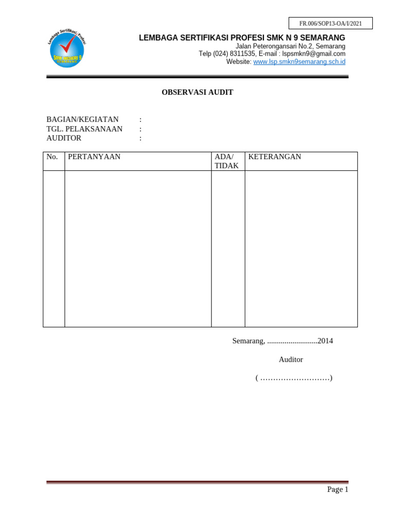 Form Observasi 2020 | PDF