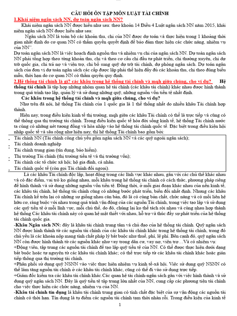 Tai Lieu On Tap Luat Tai Chinh Truong Dai Hoc Luat Dai Hoc Quoc Gia Ha 125103 | PDF