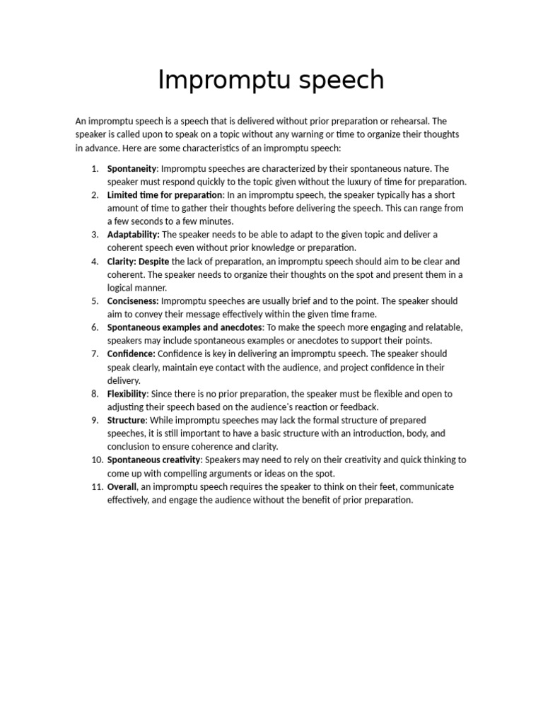 Characteristics of Impromptu Speeches | PDF | Human Communication ...