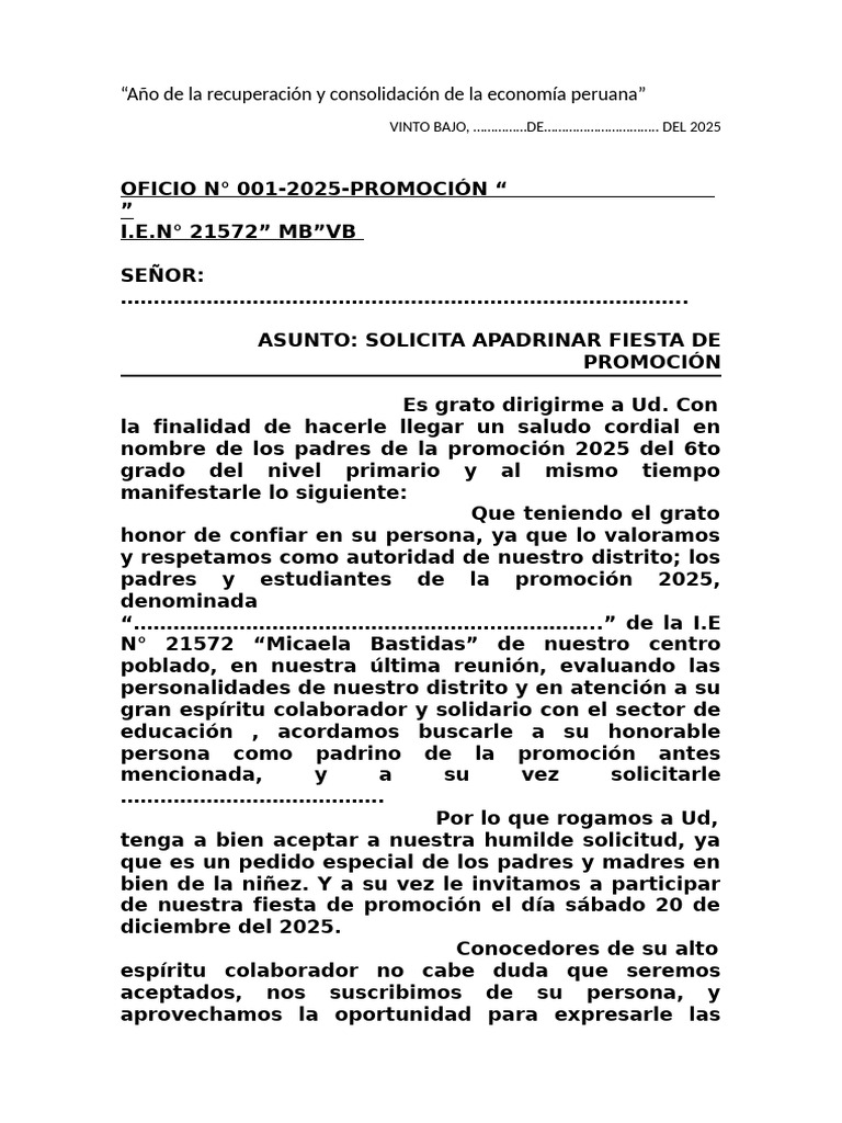 Modelos de Oficios Promoción 2025 | PDF