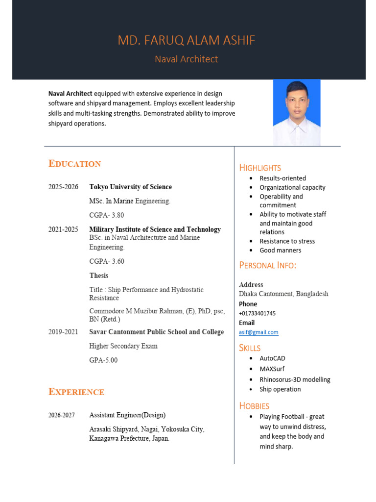 Md. Faruq Alam Ashif: Naval Architect | PDF | Naval Architecture ...