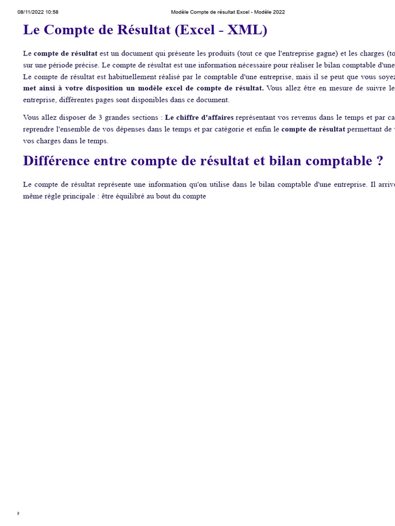 Modèle de Compte de Résultat Excel 2022 | PDF