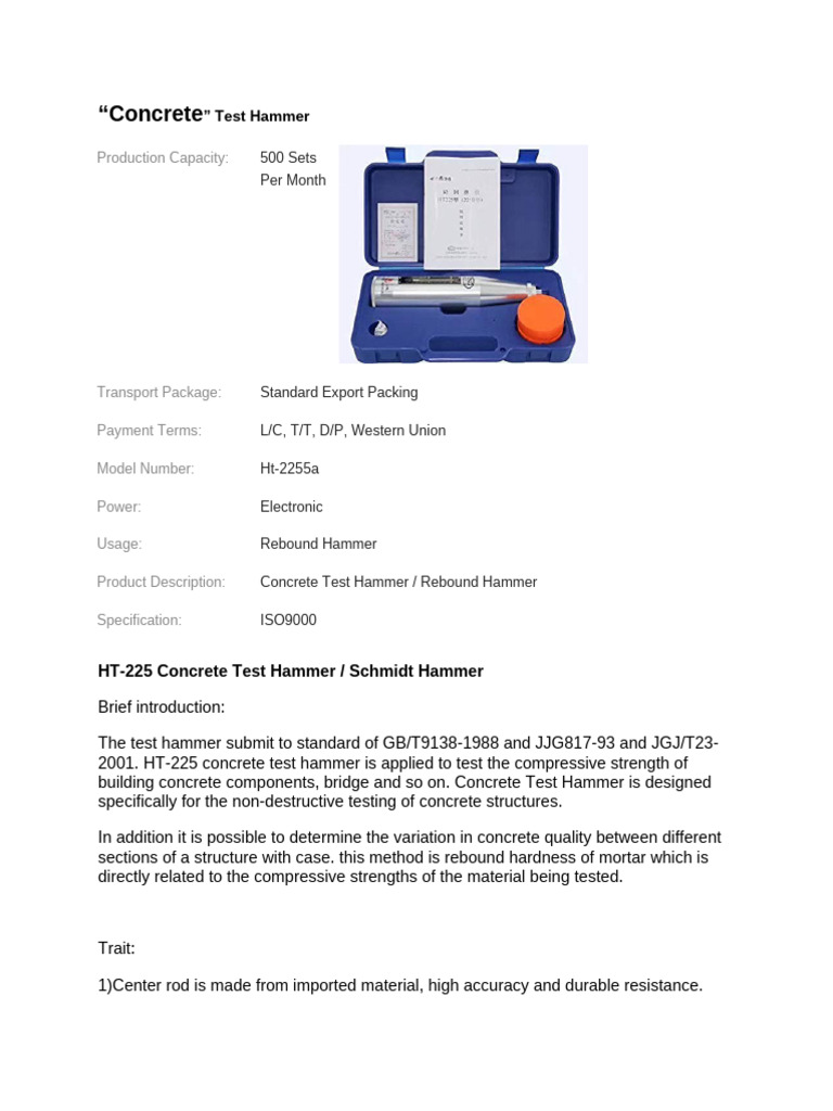 HT-225 Concrete Test Hammer Overview | PDF