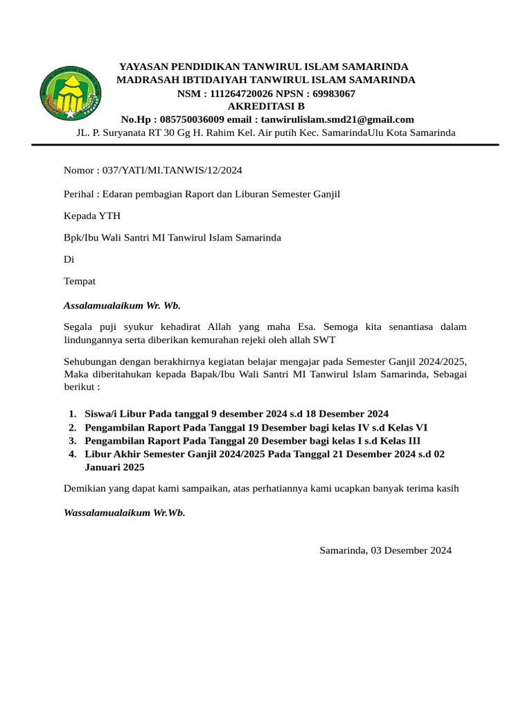 Surat Edaran Libur | PDF