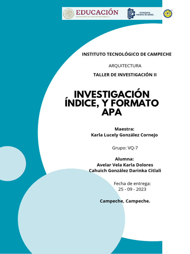 Investigación II - Inv. Índice Protocolo-Formato APA | PDF | Estilo apa ...