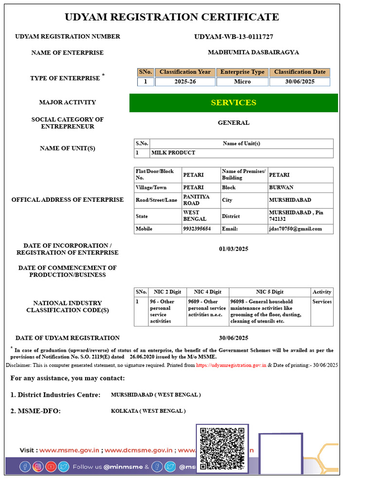 Print - Udyam Registration Certificate | PDF