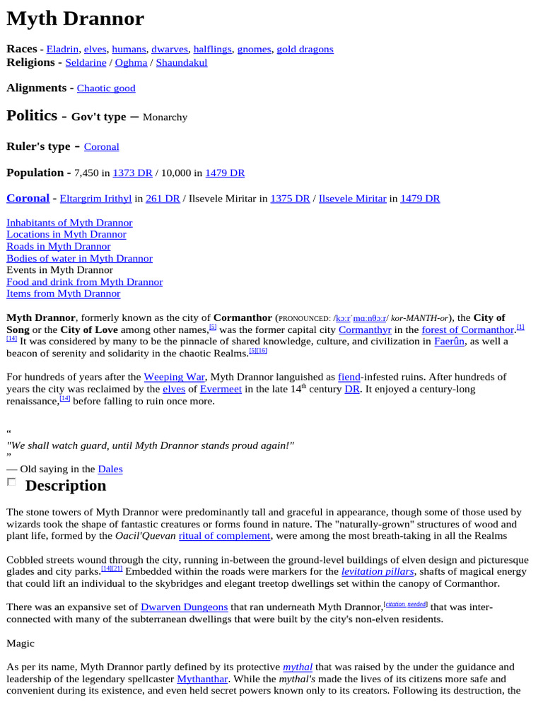 Overview of Myth Drannor's History | PDF | Forgotten Realms | Elf ...