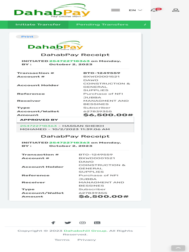 Dahabshiil Payments Portal | PDF