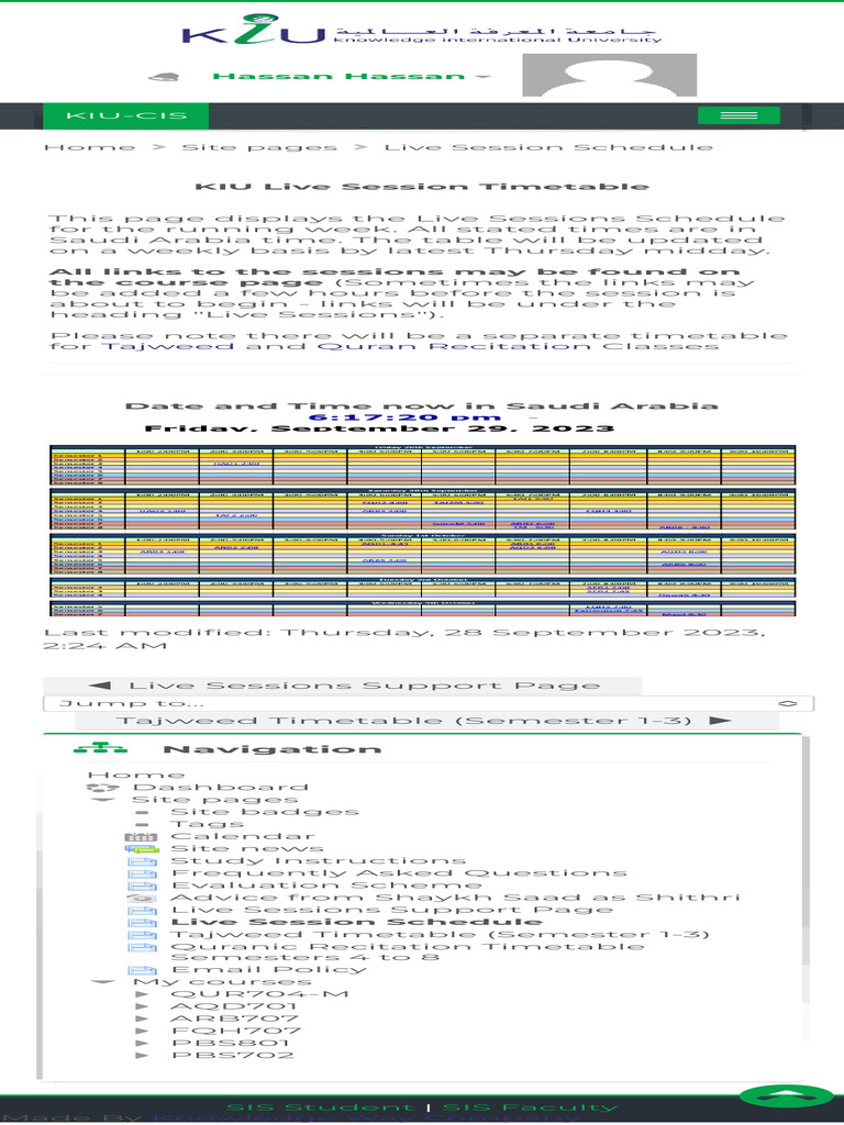 KIU-CIS Live Session Schedule | PDF | Academic Term | Educational ...