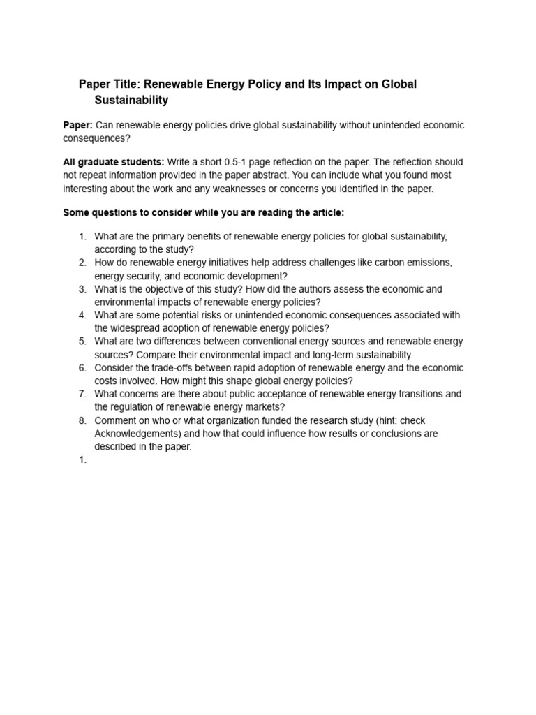 Paper Title - Renewable Energy Policy and Its Impact On Global ...