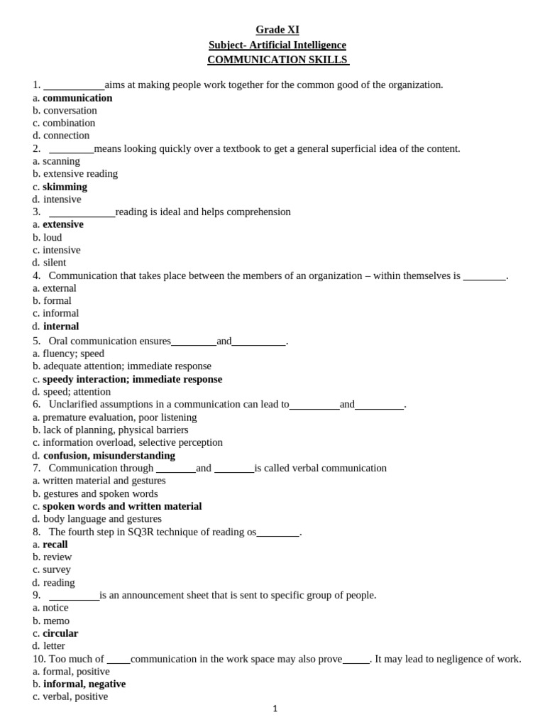 Communication Skills 11 Worksheet | PDF | Communication | Code