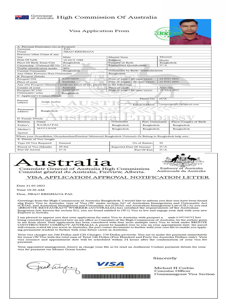 JIBAN KRISHANA PAL Australia Visa Application Form | PDF | Travel Visa ...