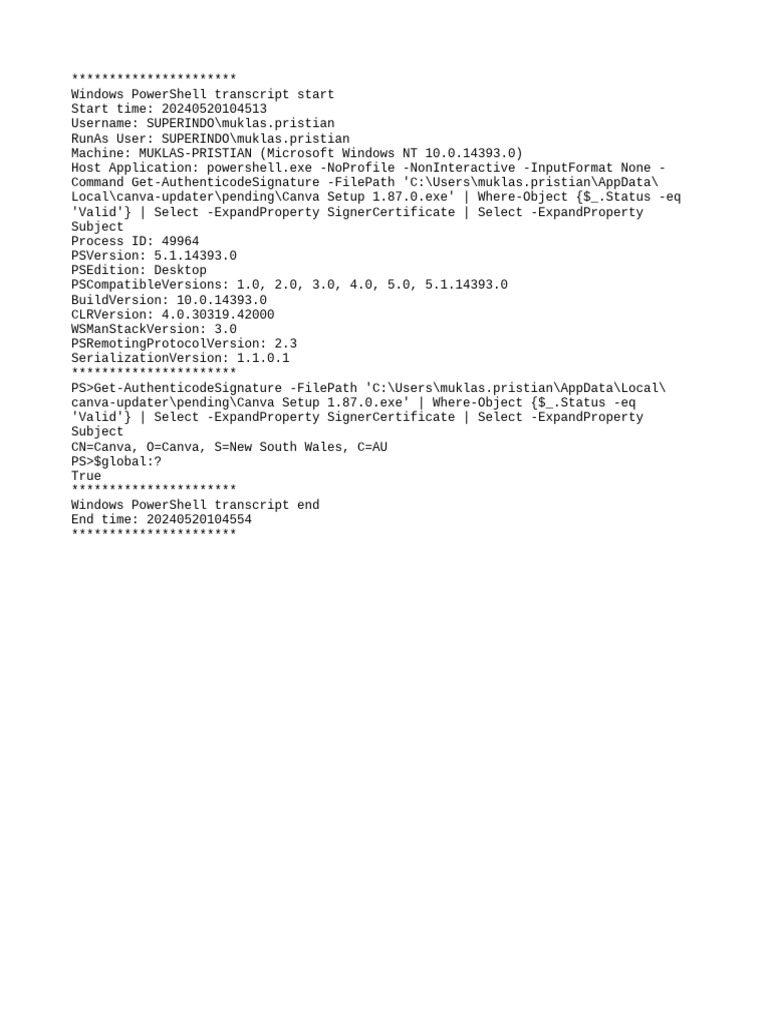 PowerShell Transcript - muklAS PRISTIAN - Rgqjt8yu.20240520104508 | PDF