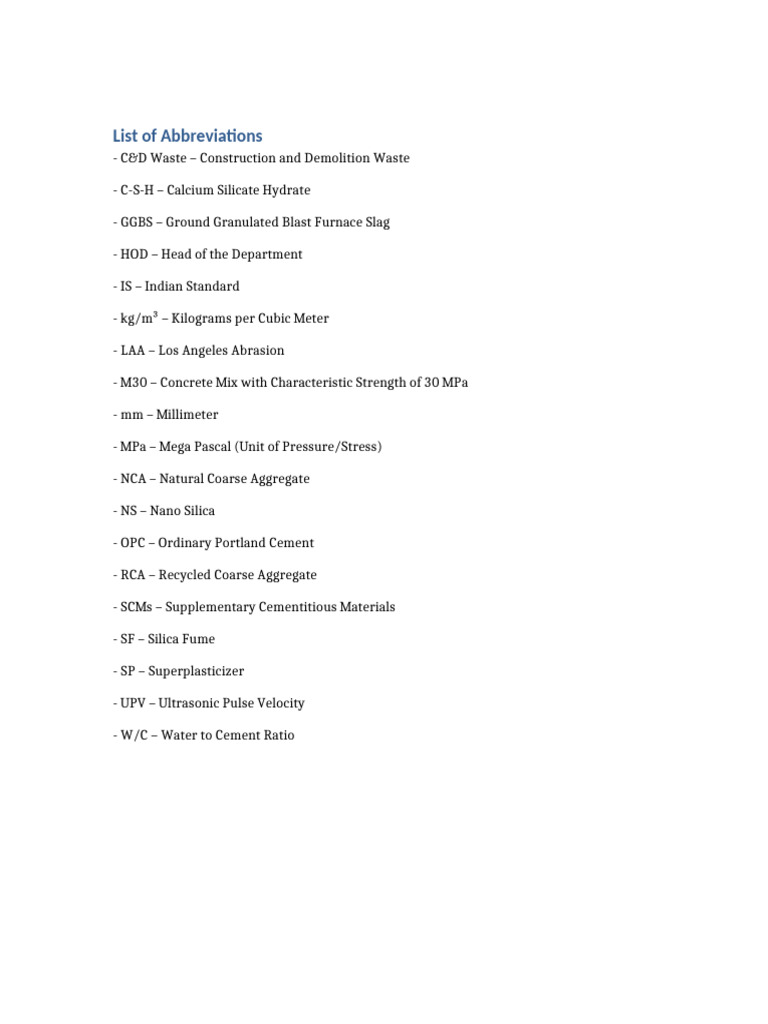 List of Abbreviations Text Format | PDF