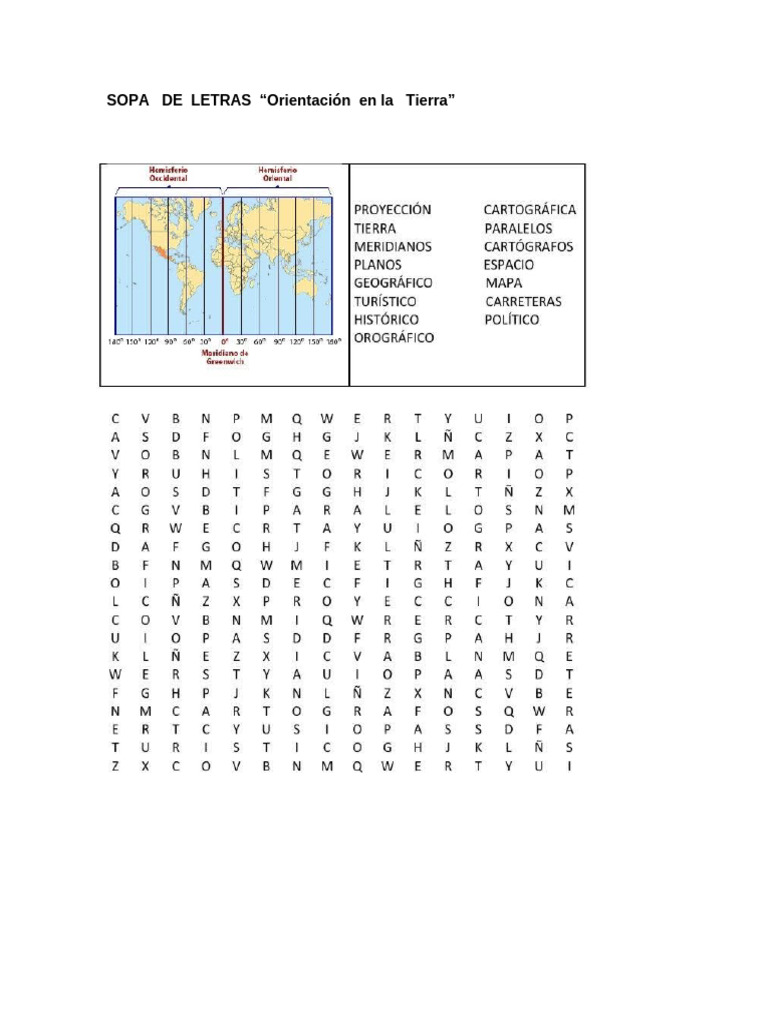 SOPA DE LETRAS Orientación en La Tierra | PDF