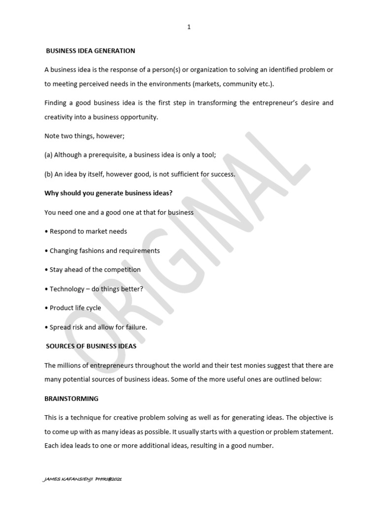Generating Business Ideas for Entrepreneurs | PDF | Franchising ...