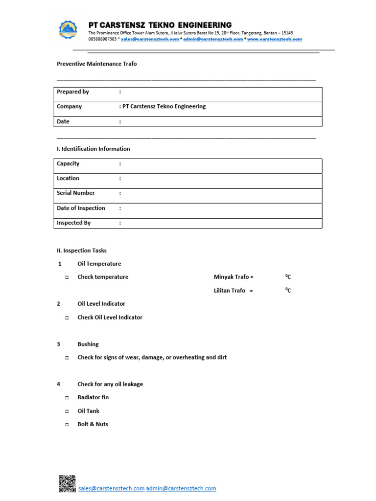 Checklist Maintenance Trafo | PDF