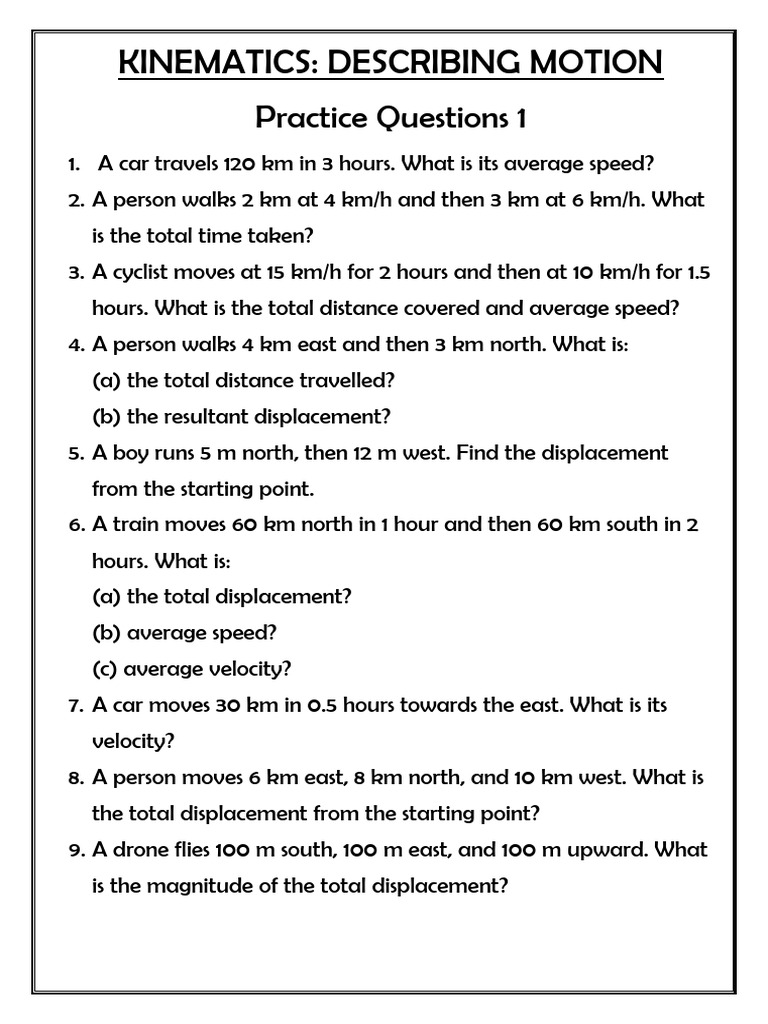 KINEMATICS Worksheet | PDF