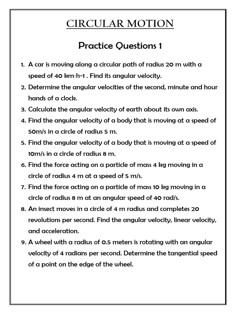 Circular Motion Worksheet | PDF