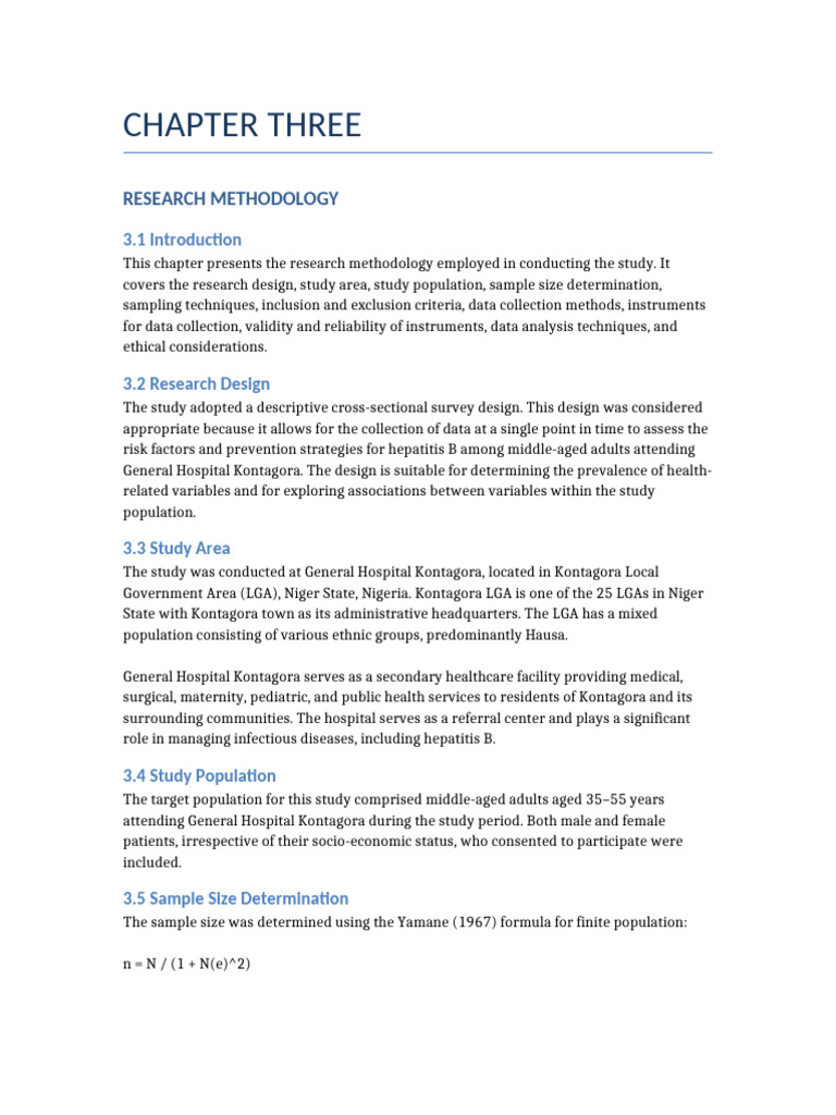 Chapter Three Research Methodology Hepatitis B Original Sample Size | PDF | Sampling (Statistics ...