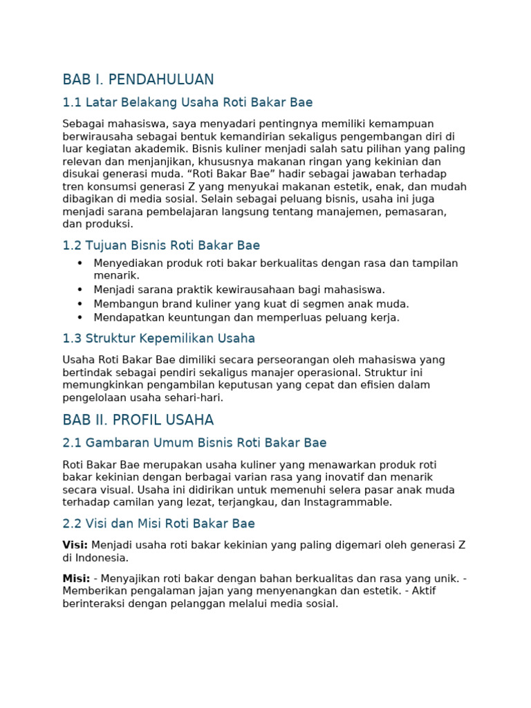 Proposal Roti Bakar Bae | PDF