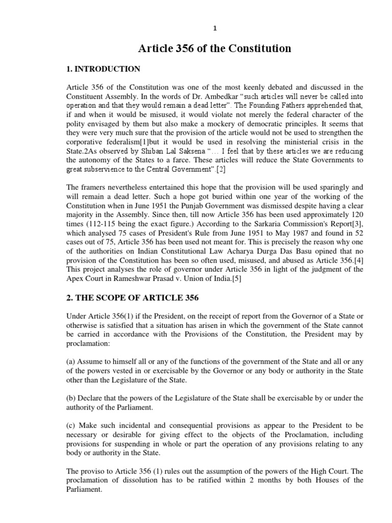 Article 356 of The Constitution | PDF | Constitutional Law | Public Law